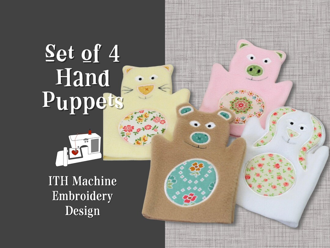 Animal Hand Puppets In-the-hoop Designs With Pig, Bunny, Bear and Kitty ...