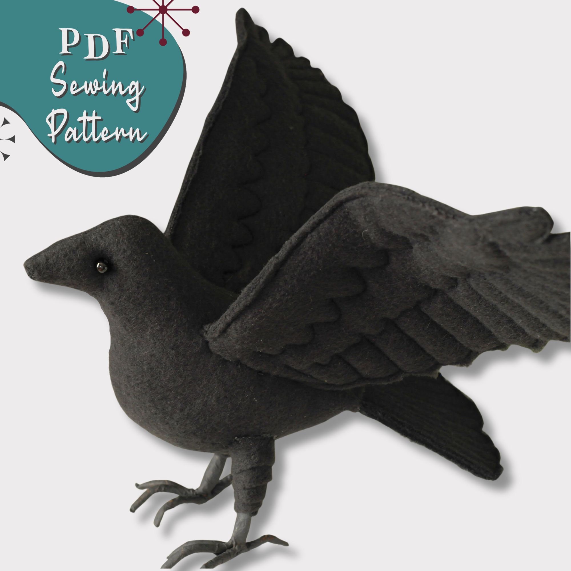 Crow PDF Sewing Pattern With Quilted Wings and Tail for Fall or ...