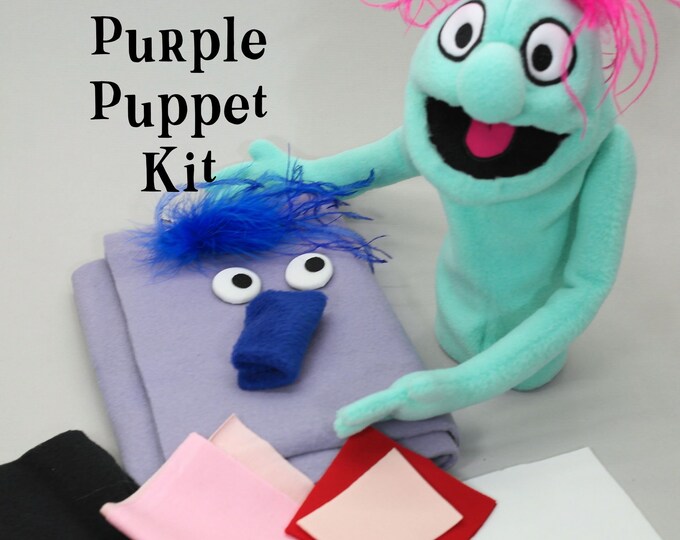 DIY Puppet Kit, Make Your Own Lavender Fleece and Blue Feather Hand and ...