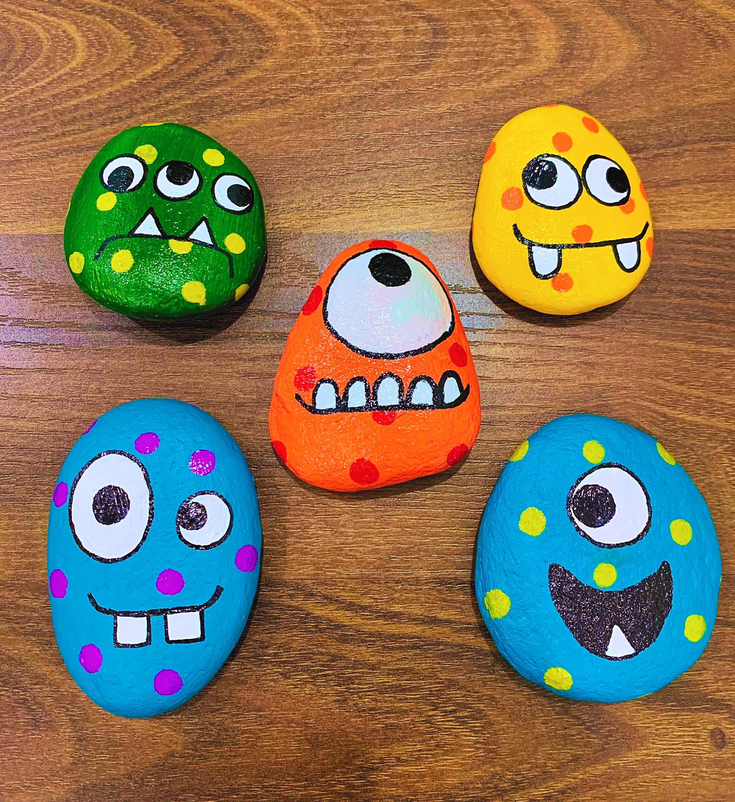 Monster Face Rocks Painting, Hand Painted Stone for Halloween and ...