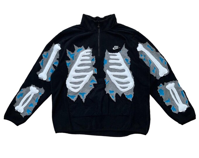 Skeleton Bones Reworked Nike Fleece (XL) | Custom Upcycled Fleece ...