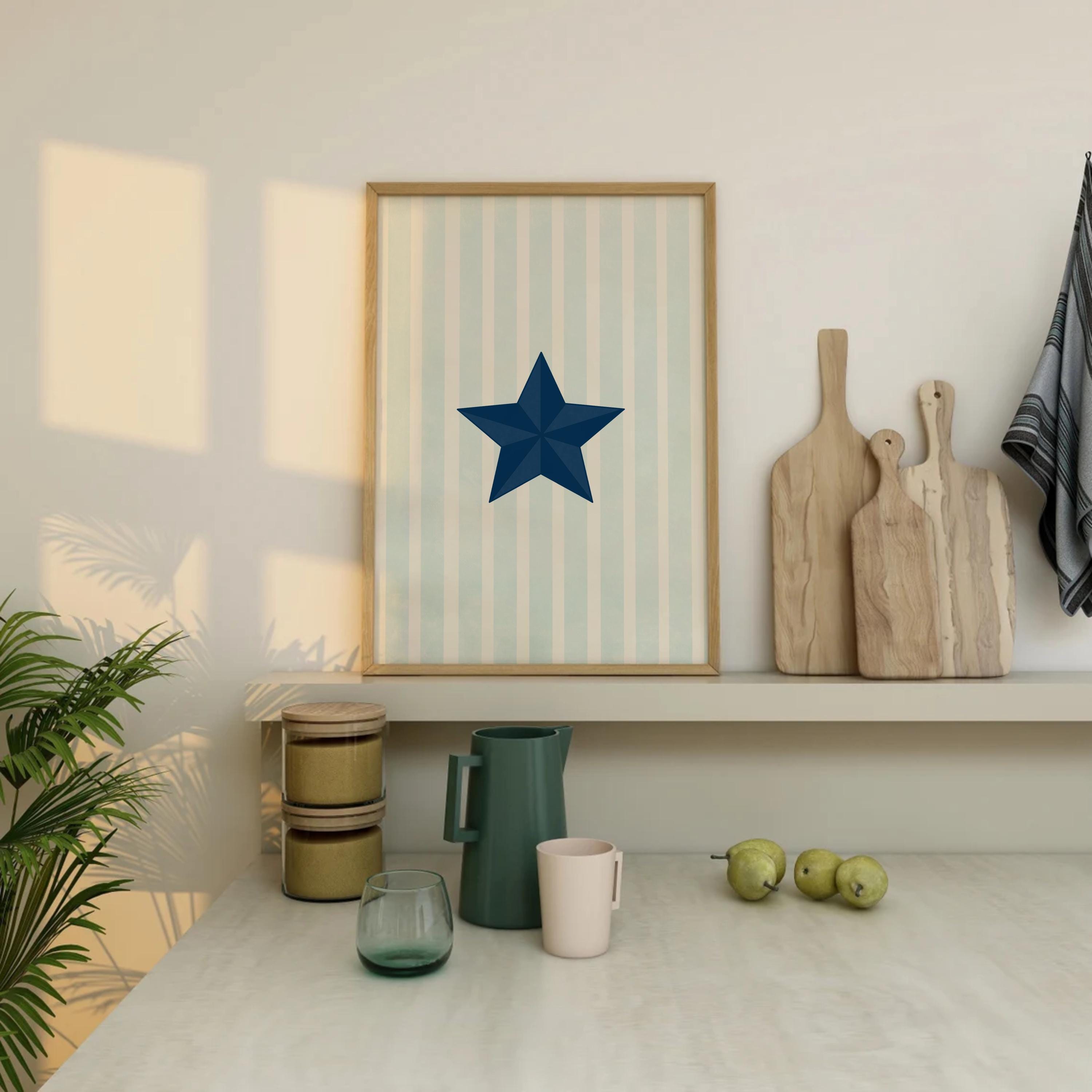 Navy Blue Coastal Star Wall Art Print Blue Retro Trendy Wall Art ...