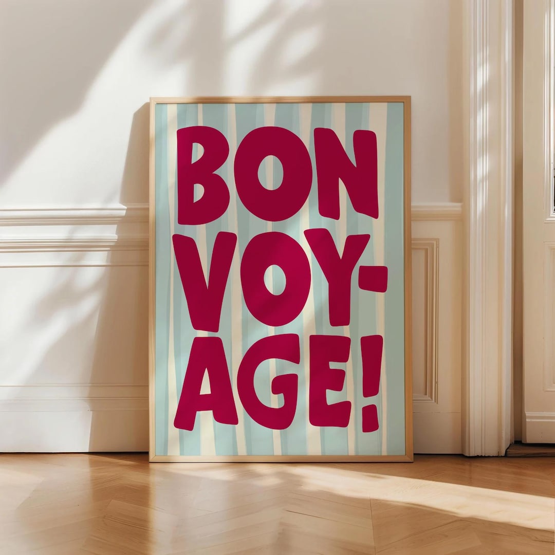 Bon Voyage Print Coastal Poster Trendy Entryway Decor Cute Quote Art ...