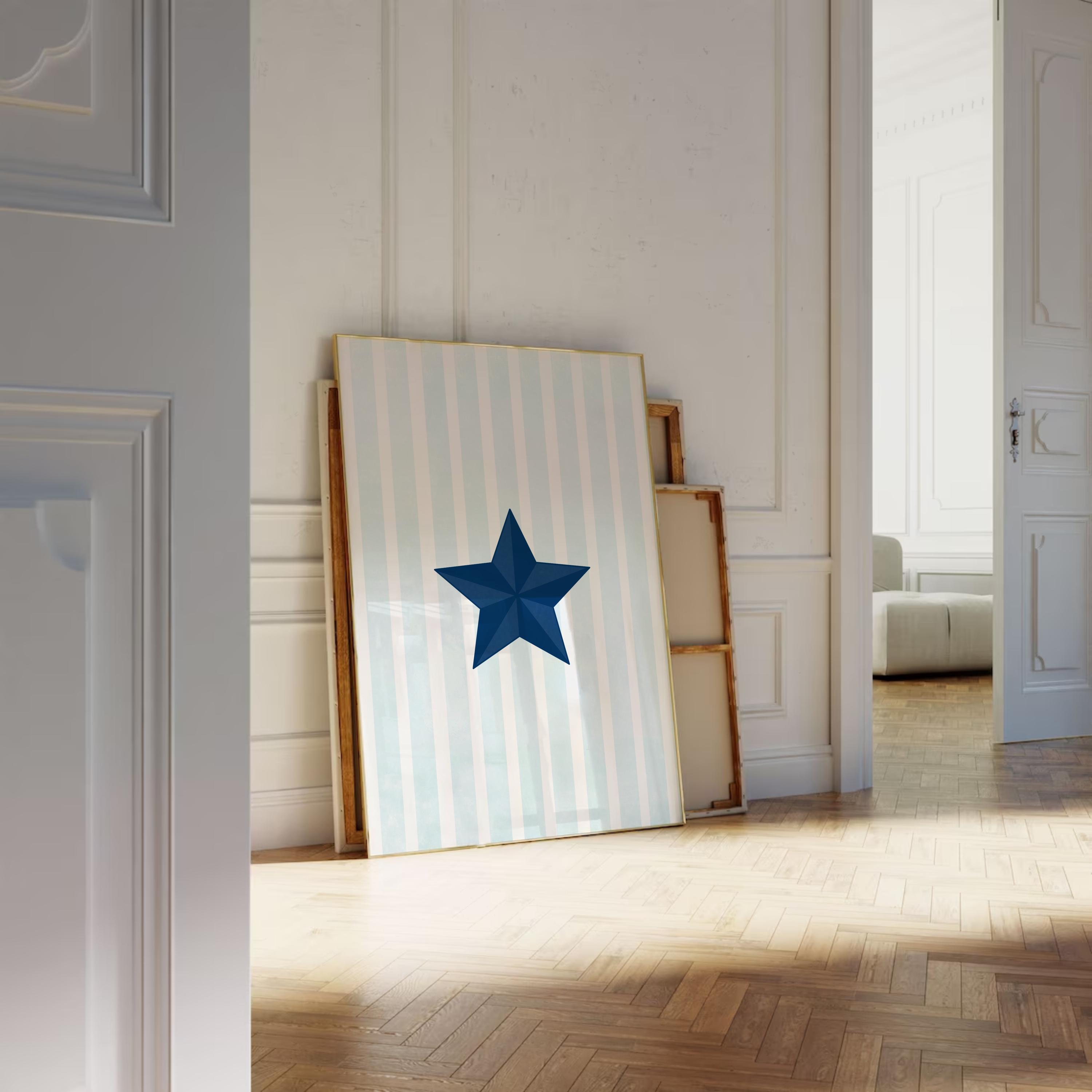 Navy Blue Coastal Star Wall Art Print Blue Retro Trendy Wall Art ...