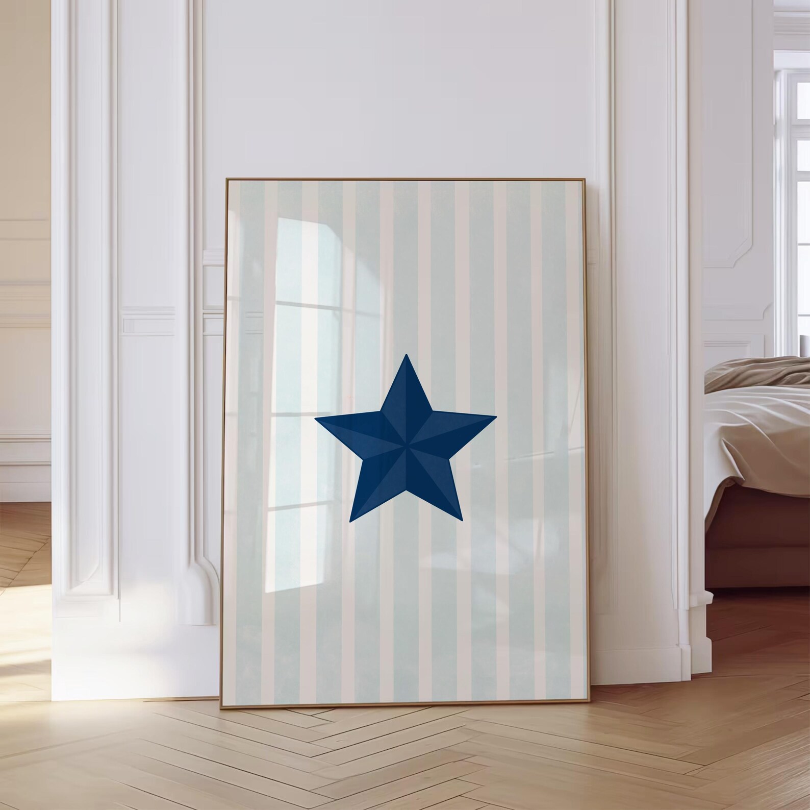 Navy Blue Coastal Star Wall Art Print Blue Retro Trendy Wall Art ...