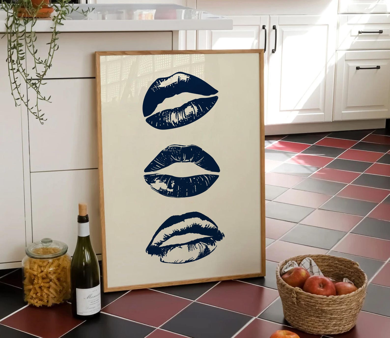 Navy Blue Lips Kiss Wall Art Aesthetic Trendy Wall Art Blue Art Print ...