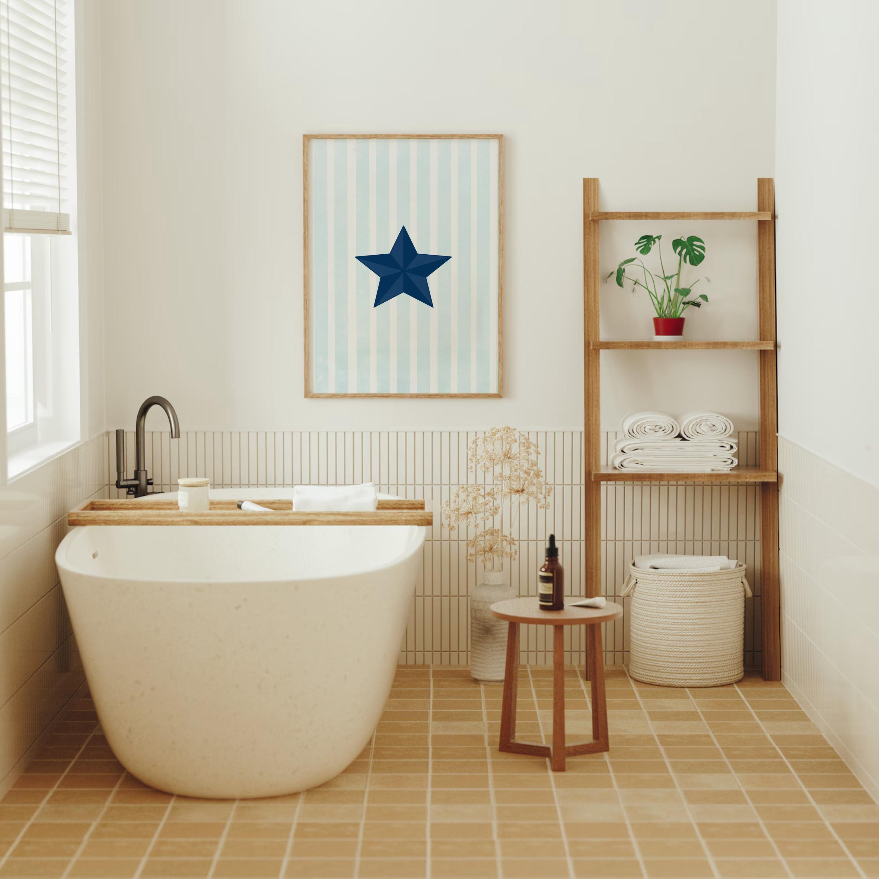 Navy Blue Coastal Star Wall Art Print Blue Retro Trendy Wall Art ...