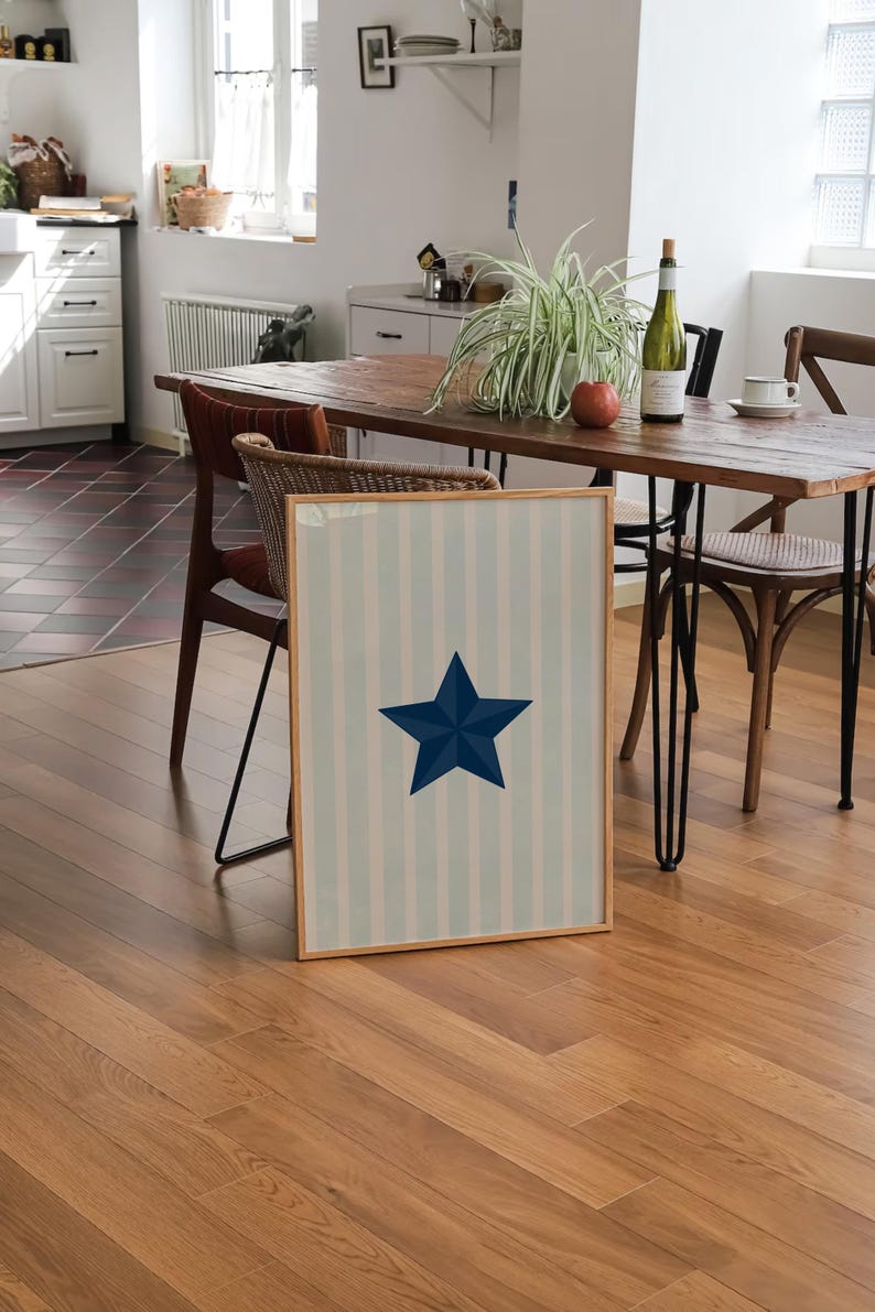 Navy Blue Coastal Star Wall Art Print Blue Retro Trendy Wall Art ...