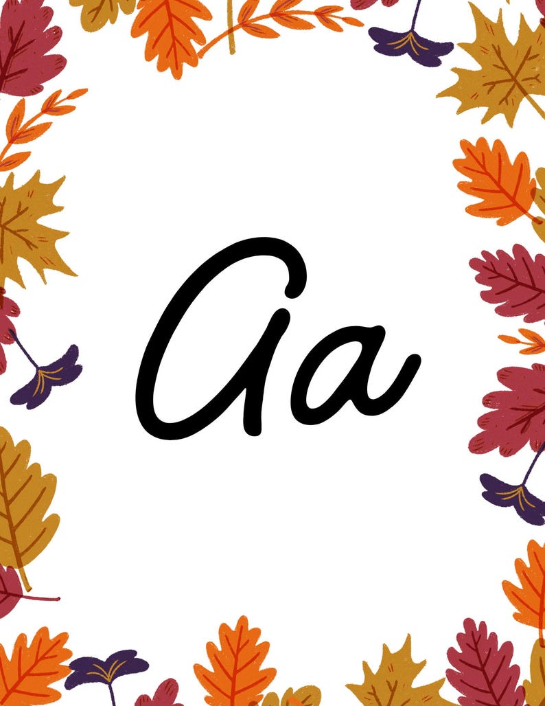 Fall Cursive Alphabet Poster Printable Autumn Themed Educational Decor ...