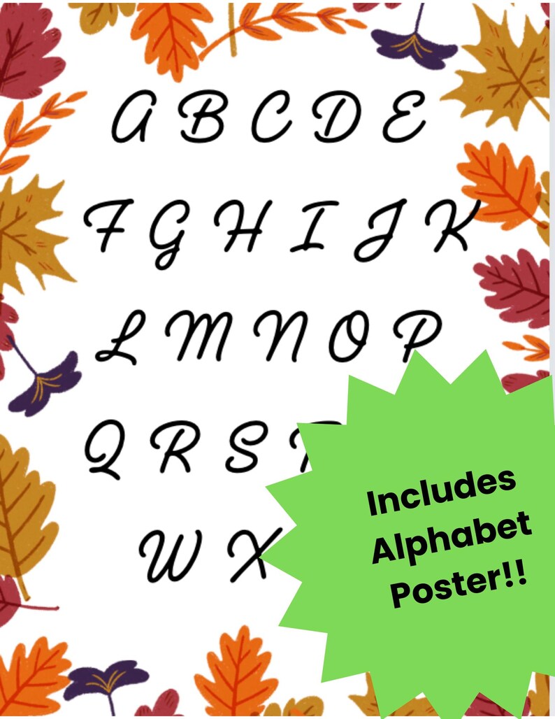 Fall Cursive Alphabet Poster Printable Autumn Themed Educational Decor ...