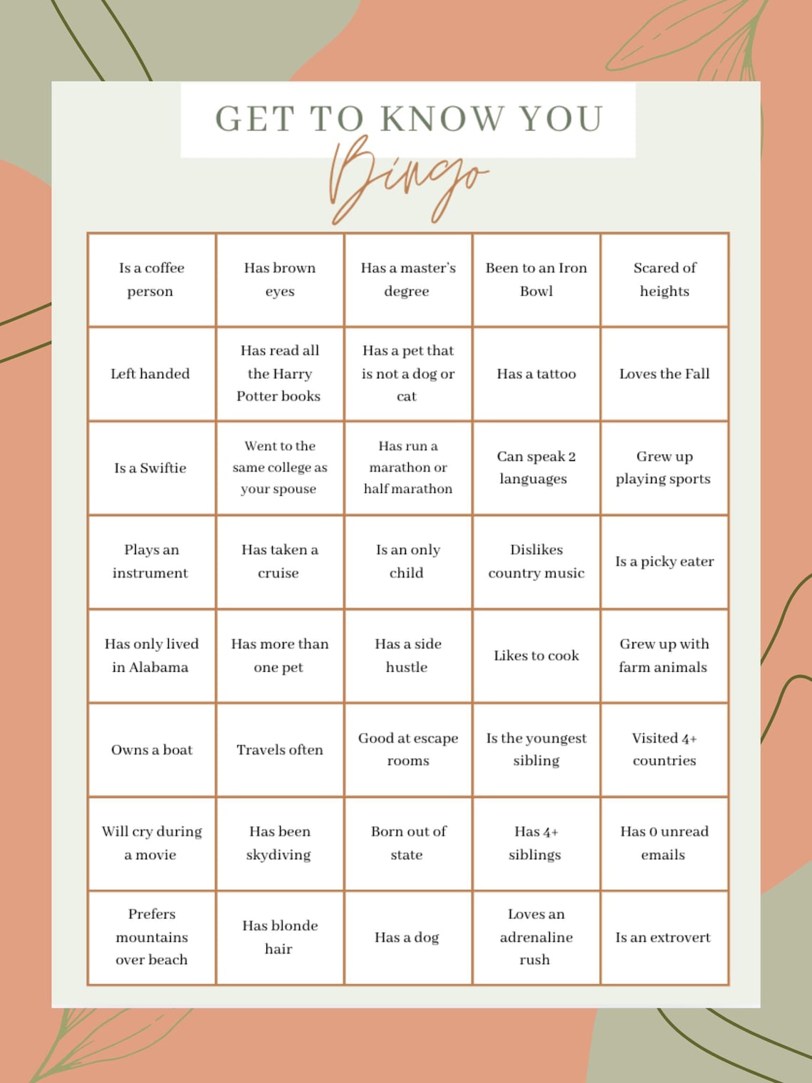 Get to Know You Bingo Game Small Group Editable Template - Etsy