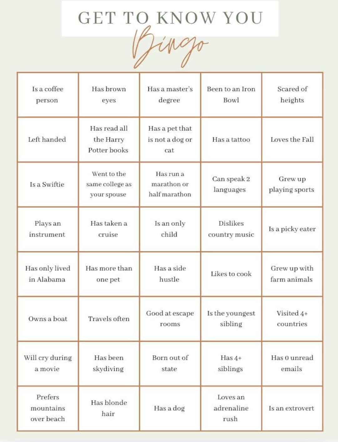 Get to Know You Bingo Game Small Group Editable Template - Etsy UK