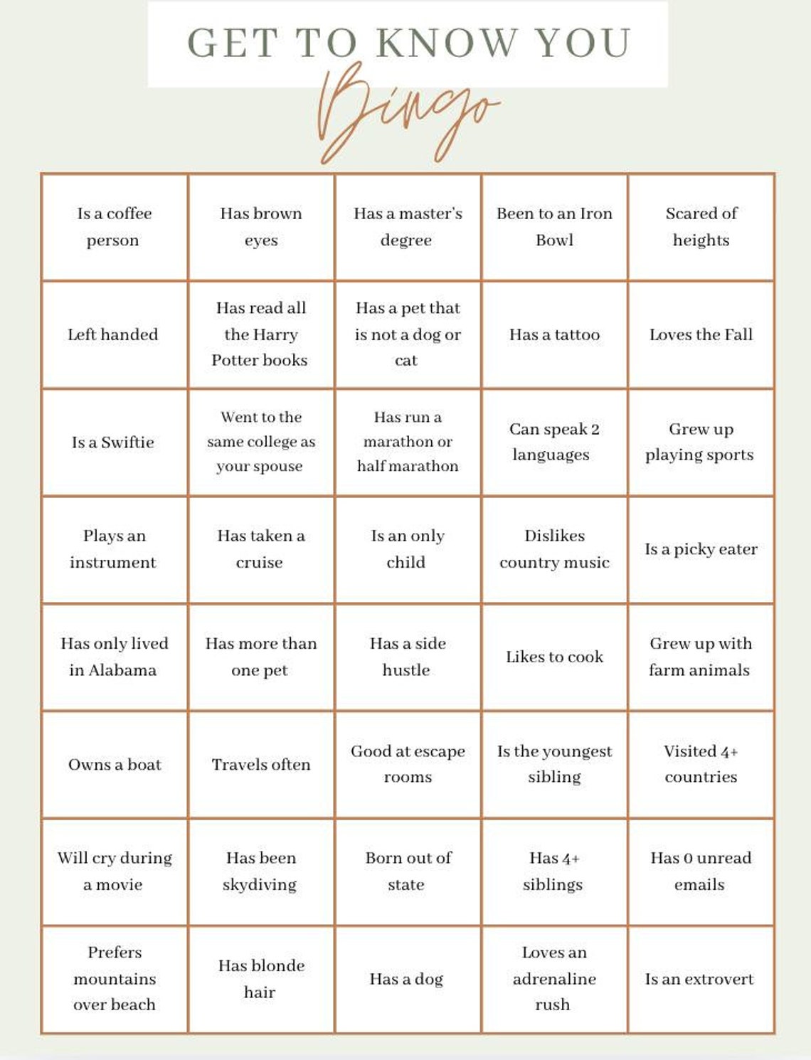 Get to Know You Bingo Game Small Group Editable Template - Etsy