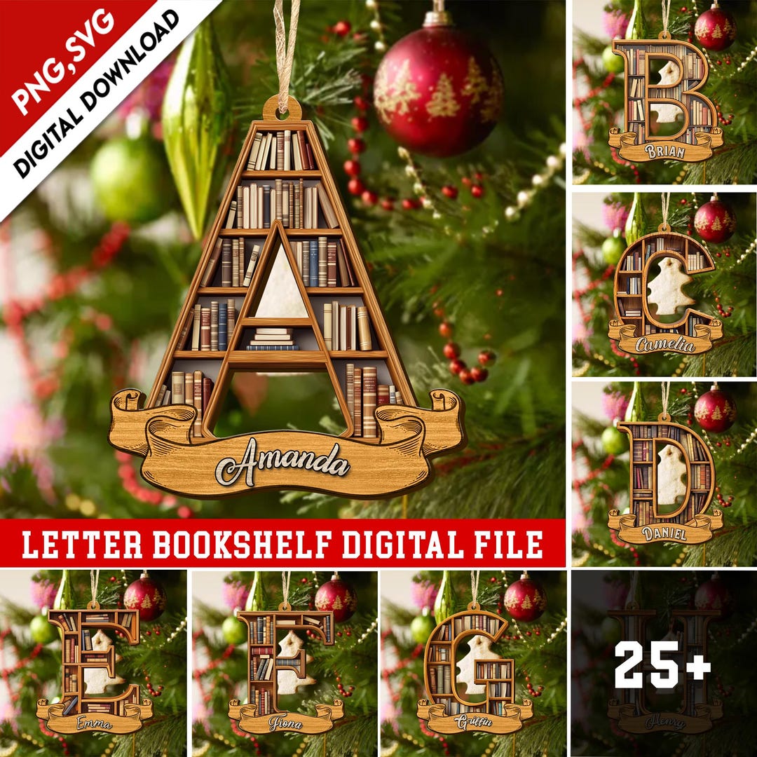 26 Bookshelf Alphabet Ornaments Design, Library Clipart Alphabet ...