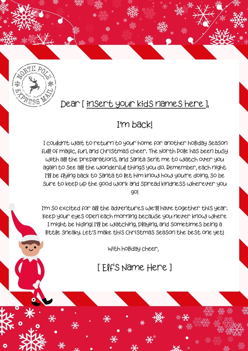 Editable Elf Return Letter Template - Personalised Holiday Welcome Printable for Kids - Etsy