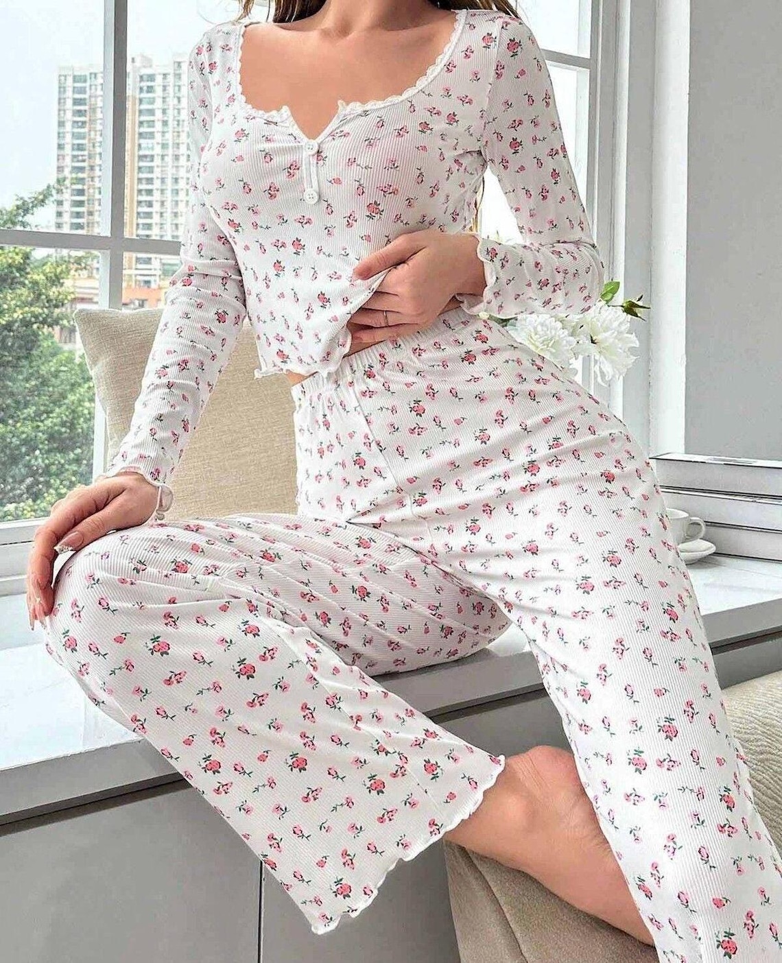 Floral Long Sleeve Vintage Pajama Set – Cozy & Stylish! - Etsy