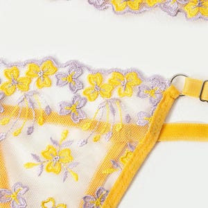 Floral Embroidered Sheer Bralette Set Yellow and Purple Cute Bralette ...