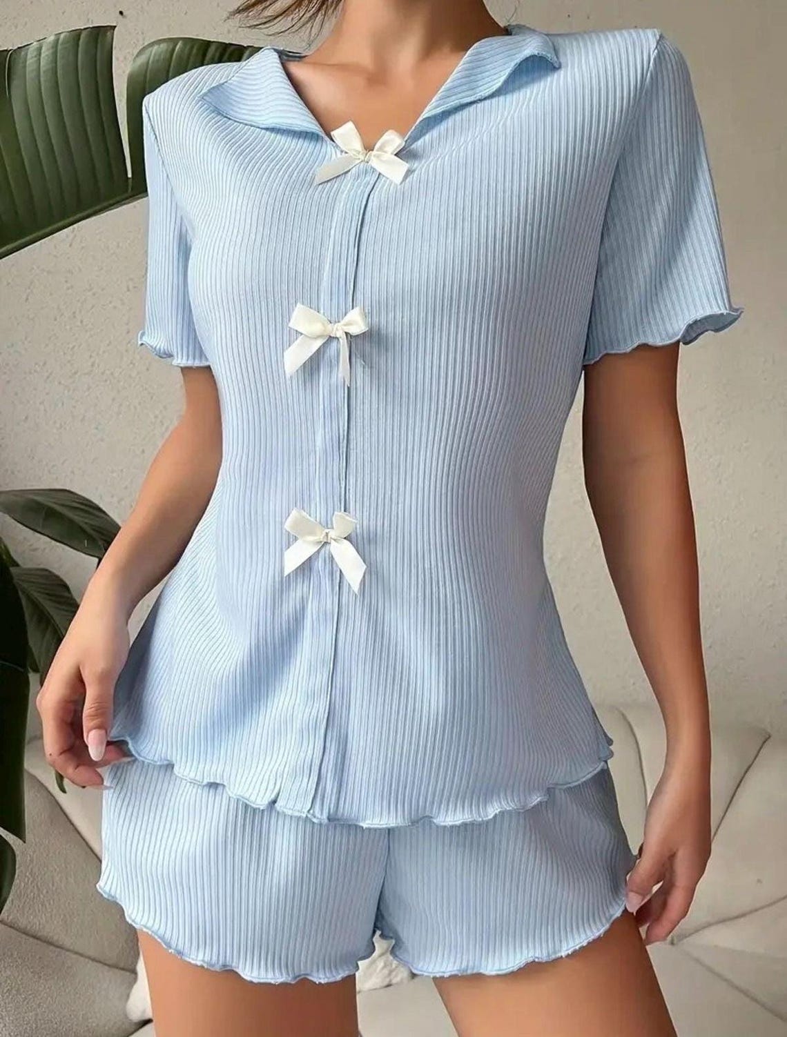 Bow Pajama Set — Cute Baby Blue Pajama Set, Gift İdea Pajamas - Etsy