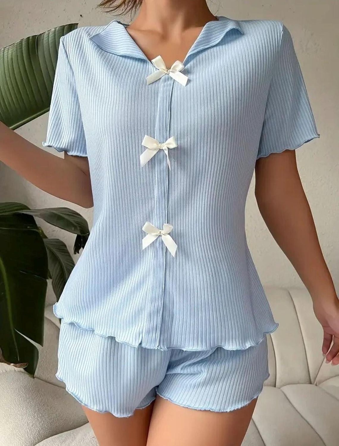 Bow Pajama Set — Cute Baby Blue Pajama Set, Gift İdea Pajamas - Etsy