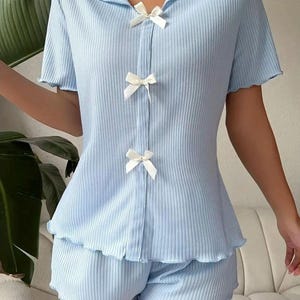 Bow Pajama Set — Cute Baby Blue Pajama Set, Gift İdea Pajamas - Etsy