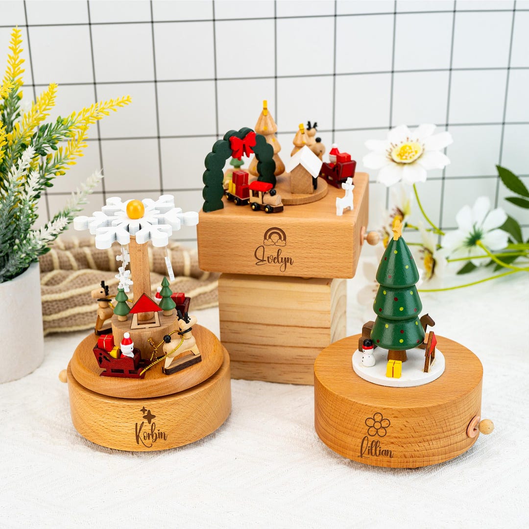 Custom Wooden Carousel Musical Box, Engraved Name Music Box, Sensory ...