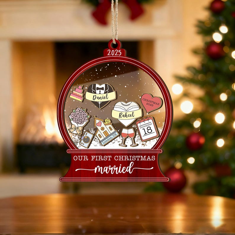 Personalized Wedding Ornament 2025, First Christmas Married Gift ...