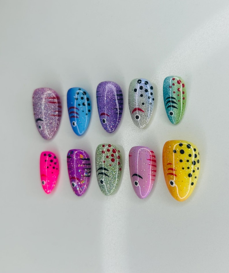 Fishing Lure Nails | Summer Nails | Hand Painted Press on Nails | Nail ...