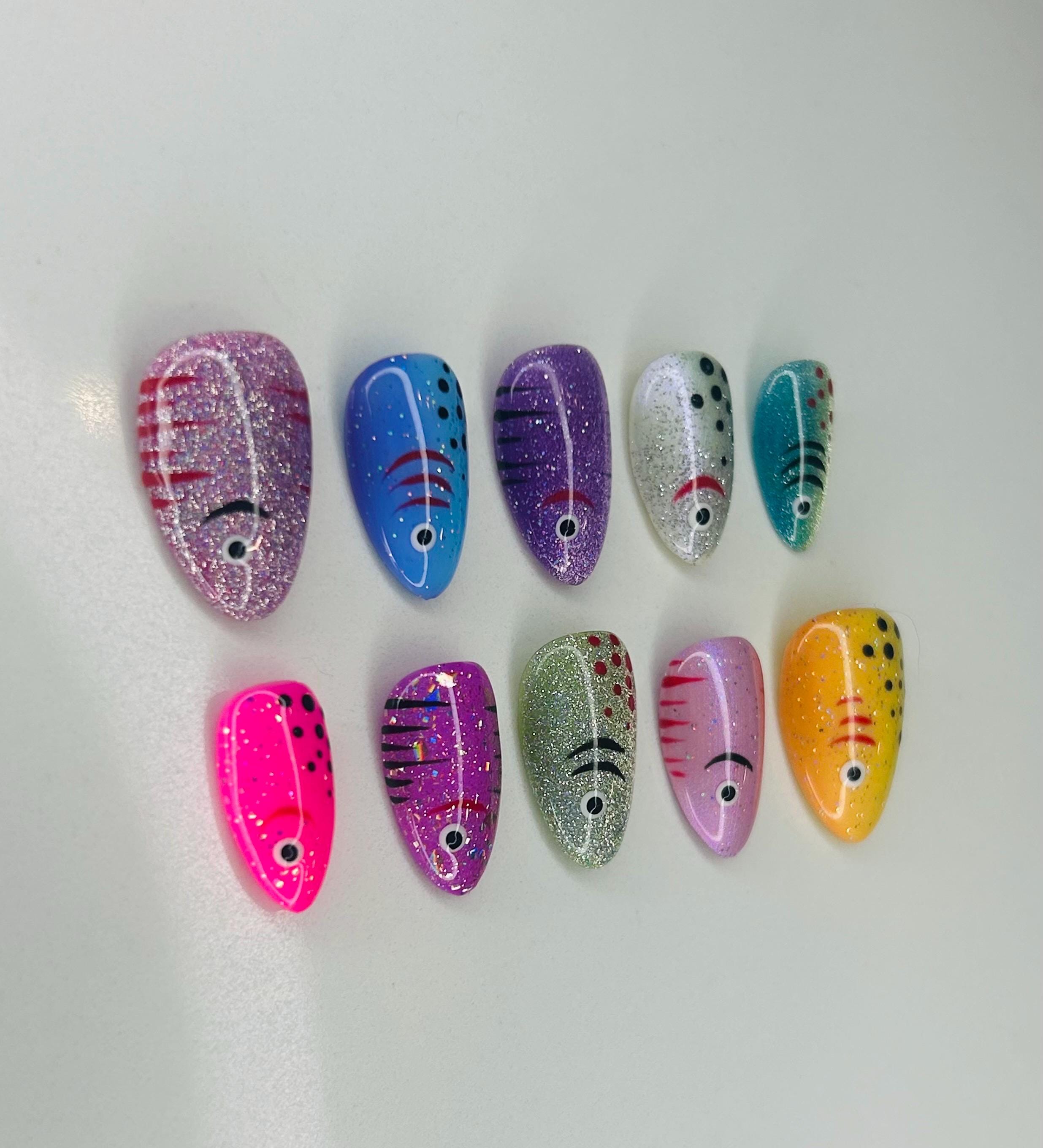 Fishing Lure Nails | Summer Nails | Hand Painted Press on Nails | Nail ...