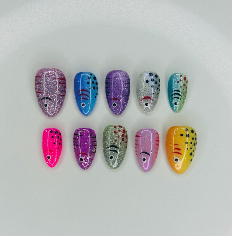 Fishing Lure Nails | Summer Nails | Hand Painted Press on Nails | Nail ...