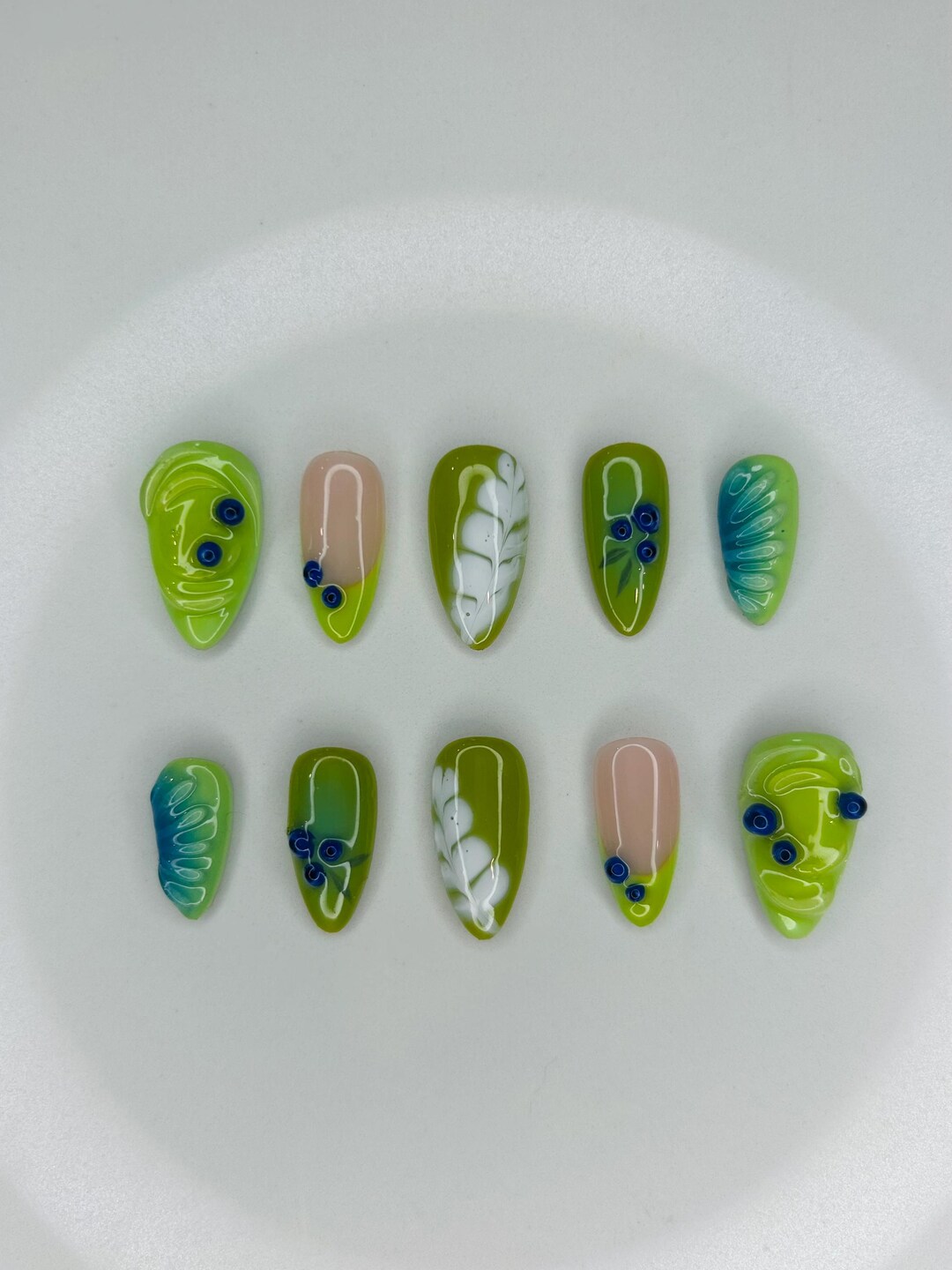 Blueberry Matcha Nails | Summer Nails | Hand Painted Press on Nails ...