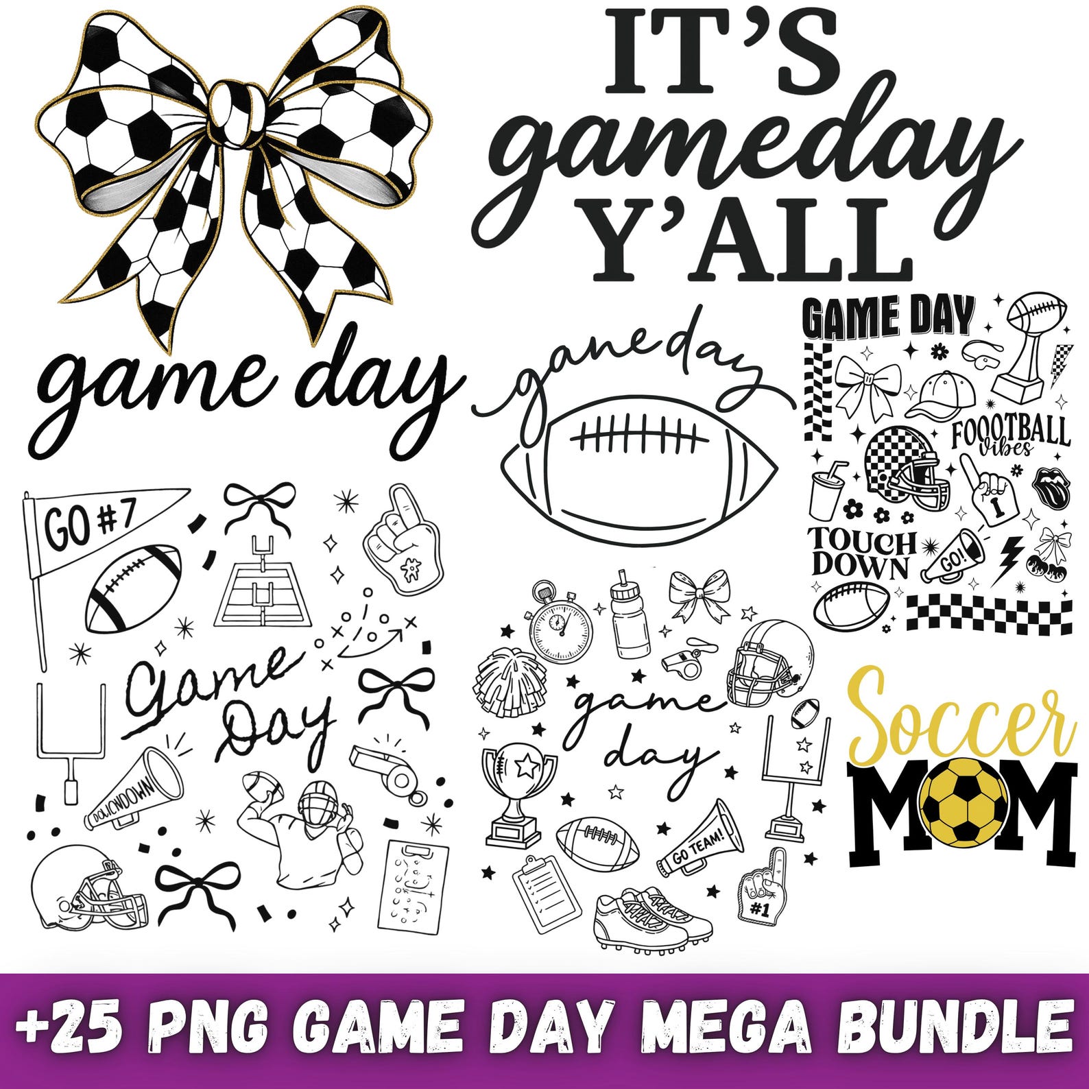 Game Day Sports PNG Bundle | Mom Football Baseball Soccer Designs ...