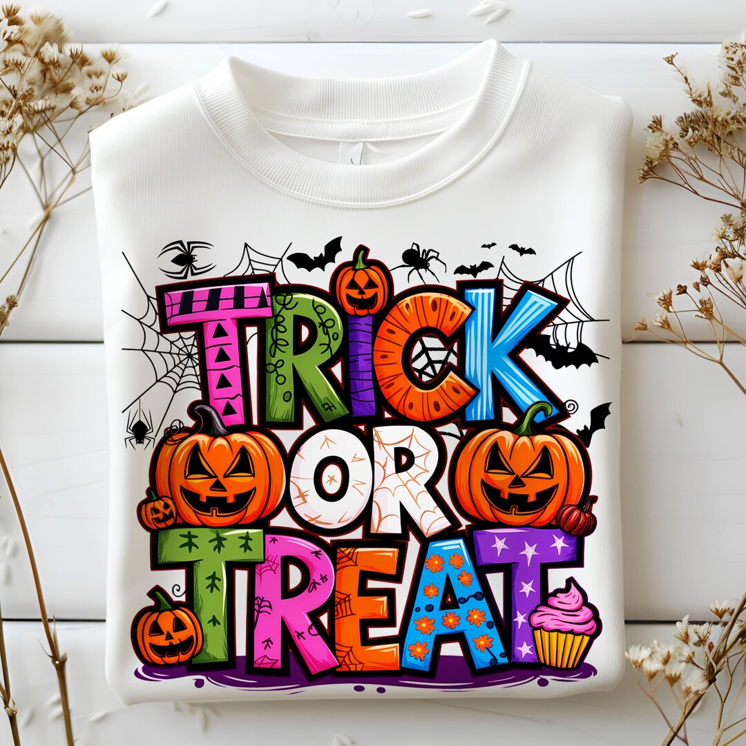 Halloween Trick or Treat PNG: Colorful Design for Mugs, Totes (digital ...
