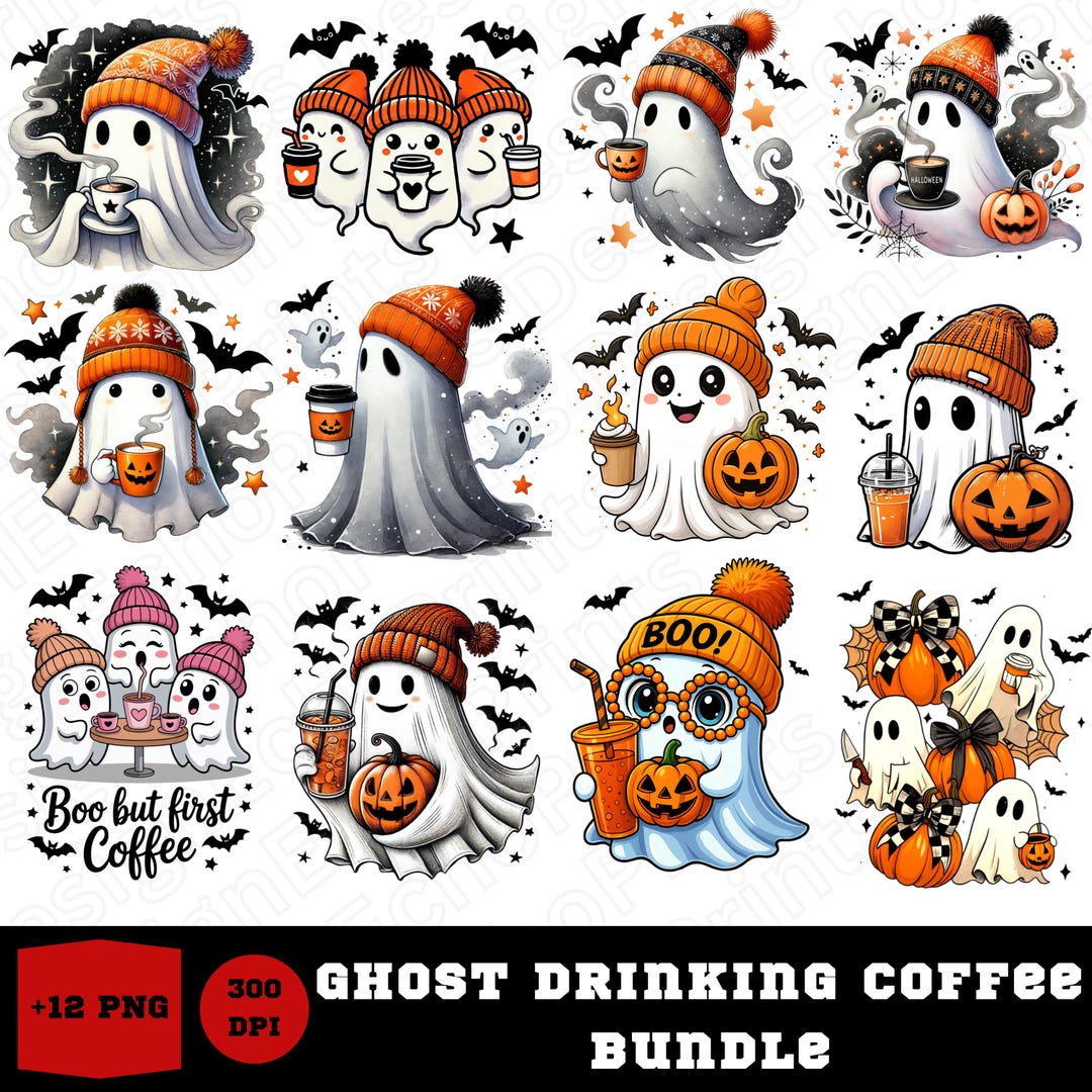 Ghost Coffee PNG Bundle: Spooky Halloween Designs (digital Download) - Etsy