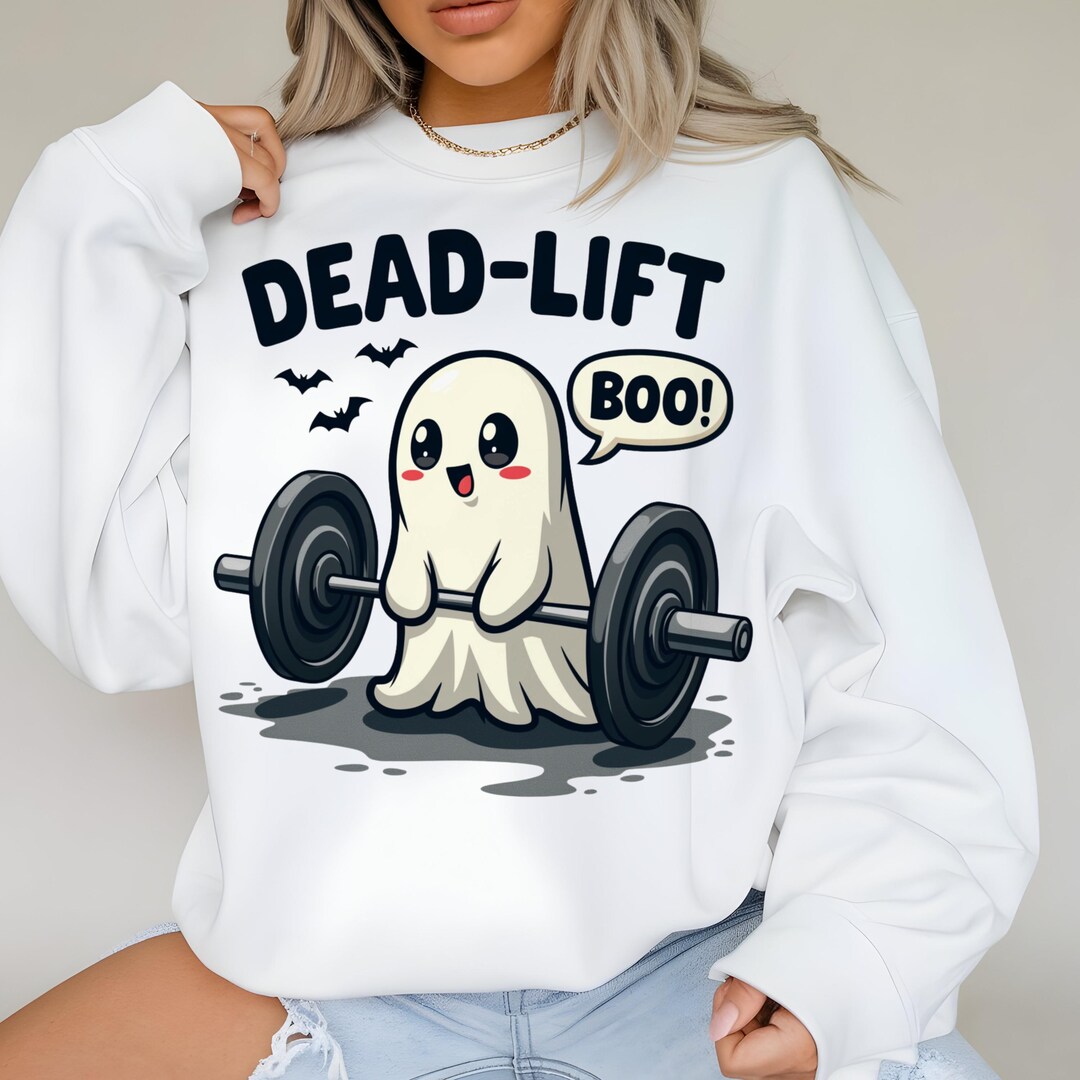 Dead-lift Boo PNG | Cute Ghost PNG | Funny Halloween Weightlifting ...