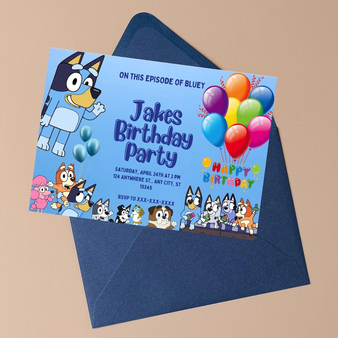 Editable Bluey Birthday Card Invitation Fun Colorful Birthday, Download ...