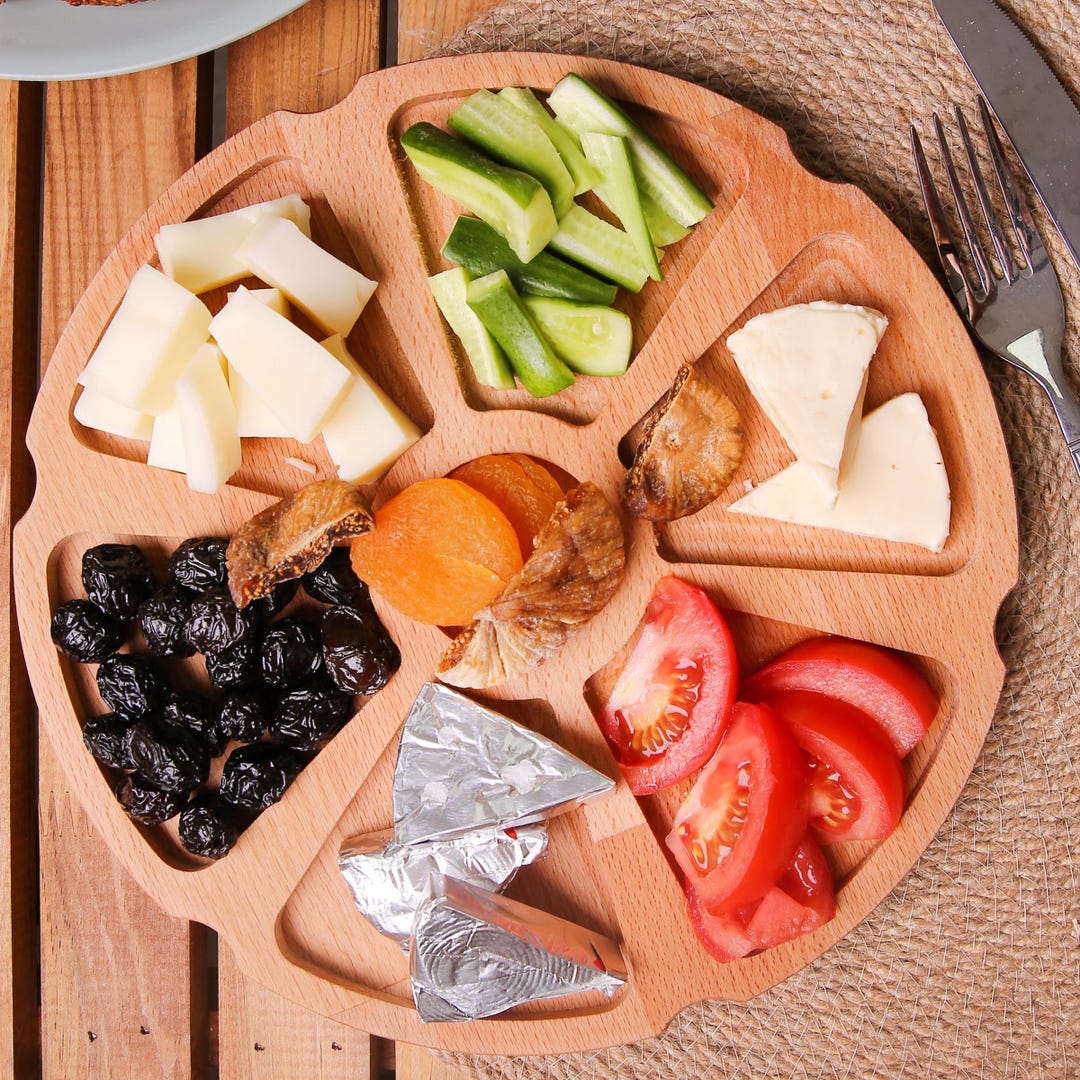 Wood Snack Bowl - Divided Portion Control Platter 25cmx25cm - Ideal for ...