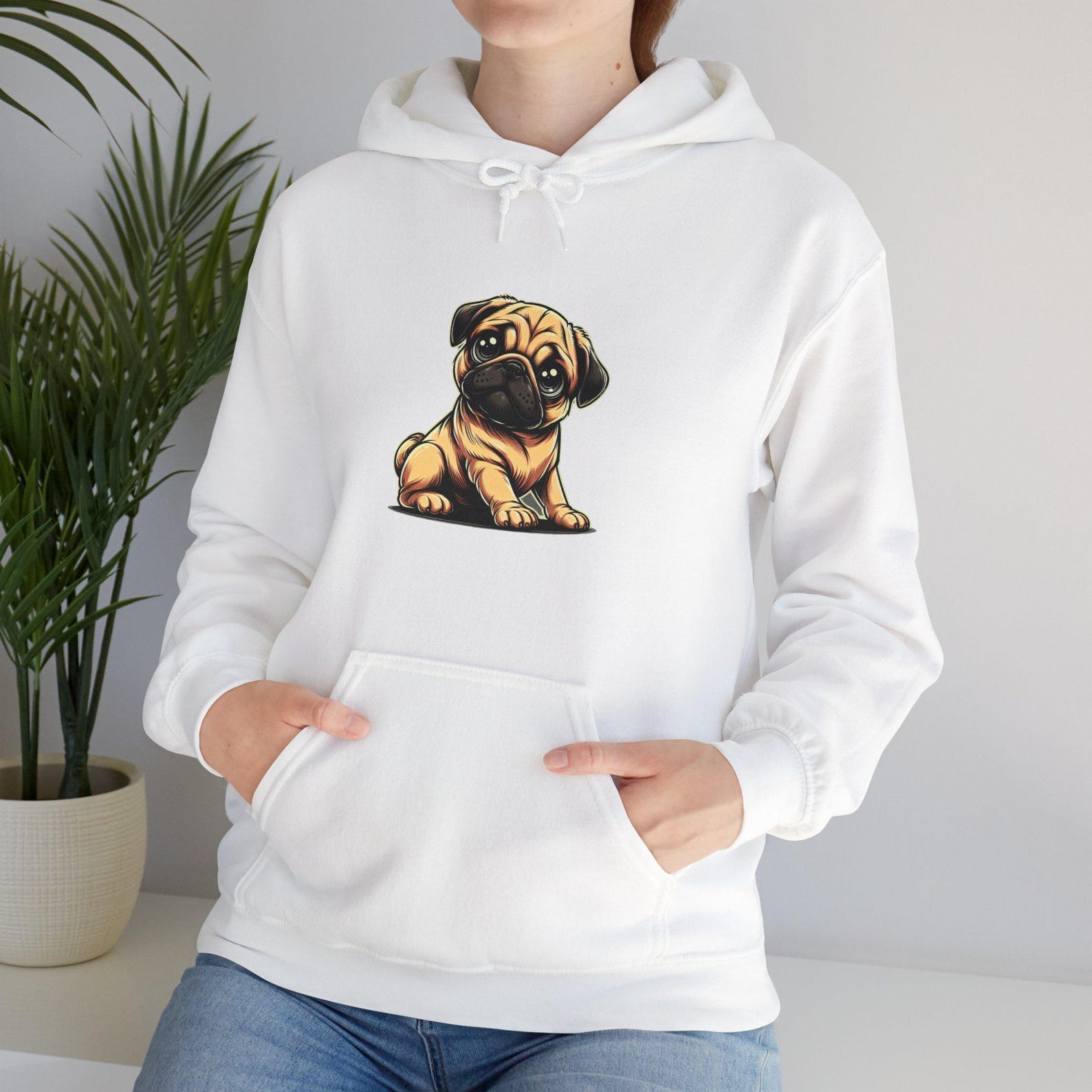 Pug Puppy Cartoon Hoodie Cute All Colour, Fun Dog Lover Gift, Cozy ...