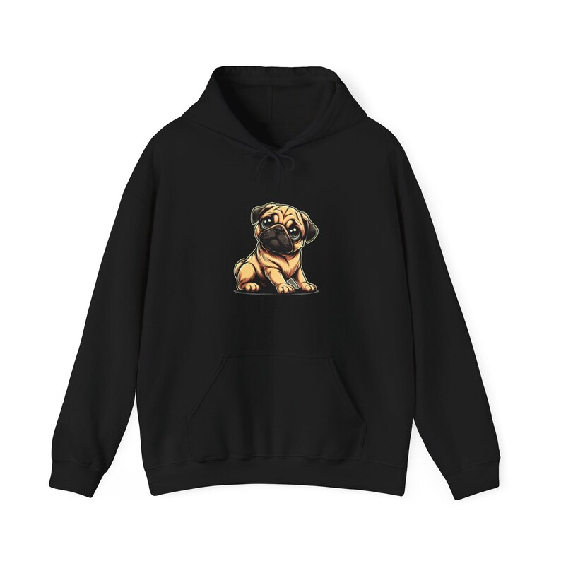 Pug Puppy Cartoon Hoodie Cute All Colour, Fun Dog Lover Gift, Cozy ...