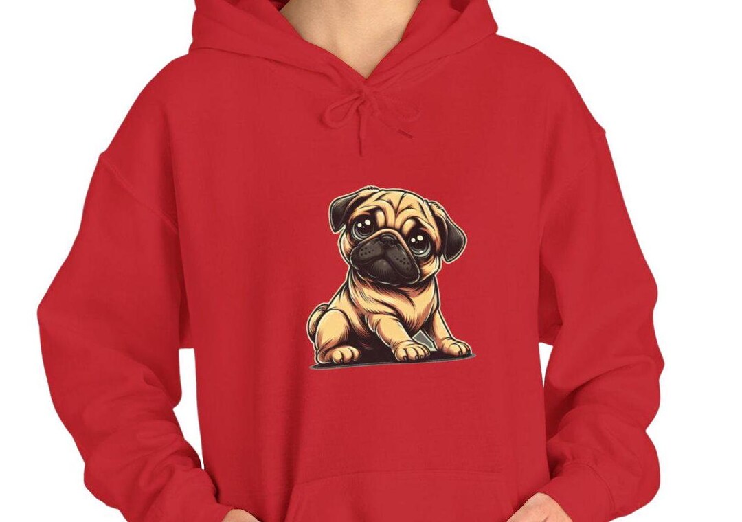 Pug Puppy Cartoon Hoodie Cute All Colour, Fun Dog Lover Gift, Cozy ...