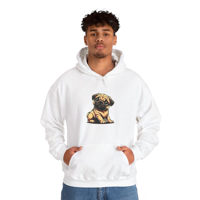 Pug Puppy Cartoon Hoodie Cute All Colour, Fun Dog Lover Gift, Cozy ...