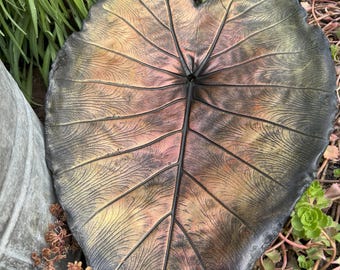 Concrete Elephant Ear Leaf Cast. Copper Patina. Intricate Hand Painting ...