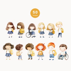Cute Back to School Watercolor Clipart, School Bus, Backpack, Pencil ...