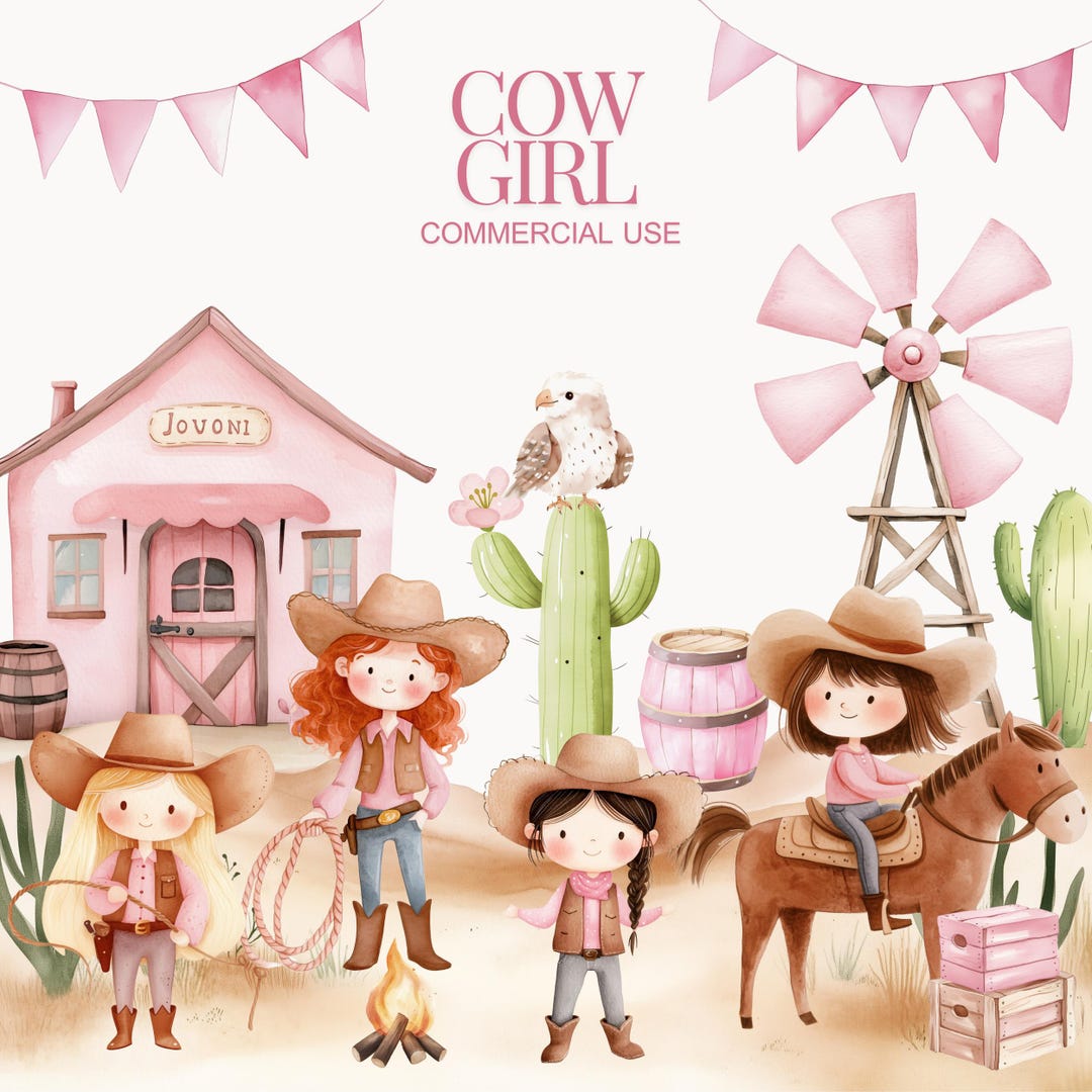 Cute Cowgirl Clipart, Pink Cowgirl ,baby Girl Cow Girl Clipart, Wild ...