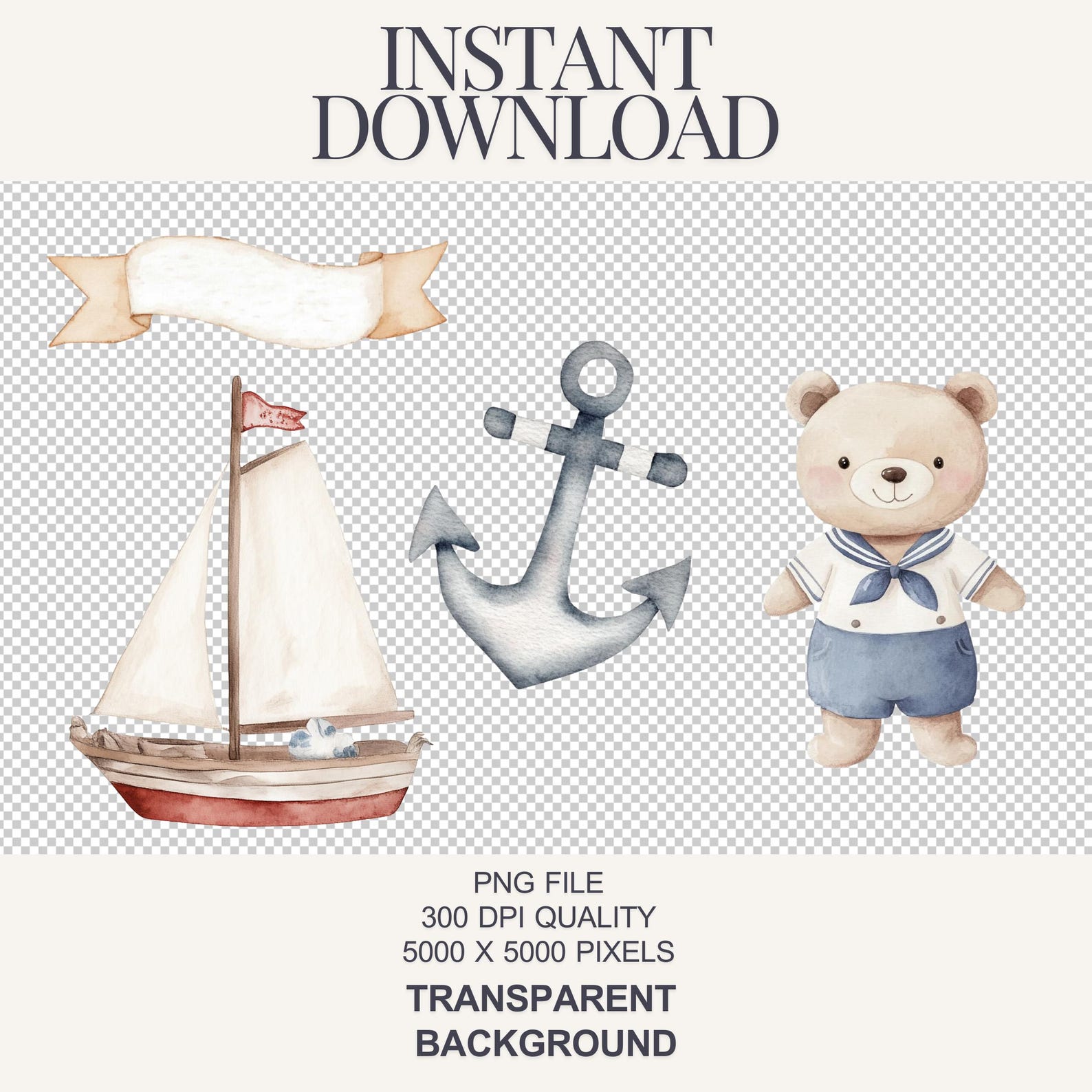 Little Sailor Watercolor Clipart Bundle,cute Sailor Teddy Bear Clipart ...