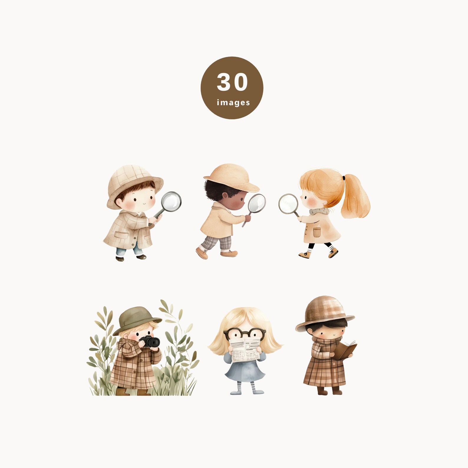 Cute Detective Watercolor Clipart, Detective Graphics, Private ...