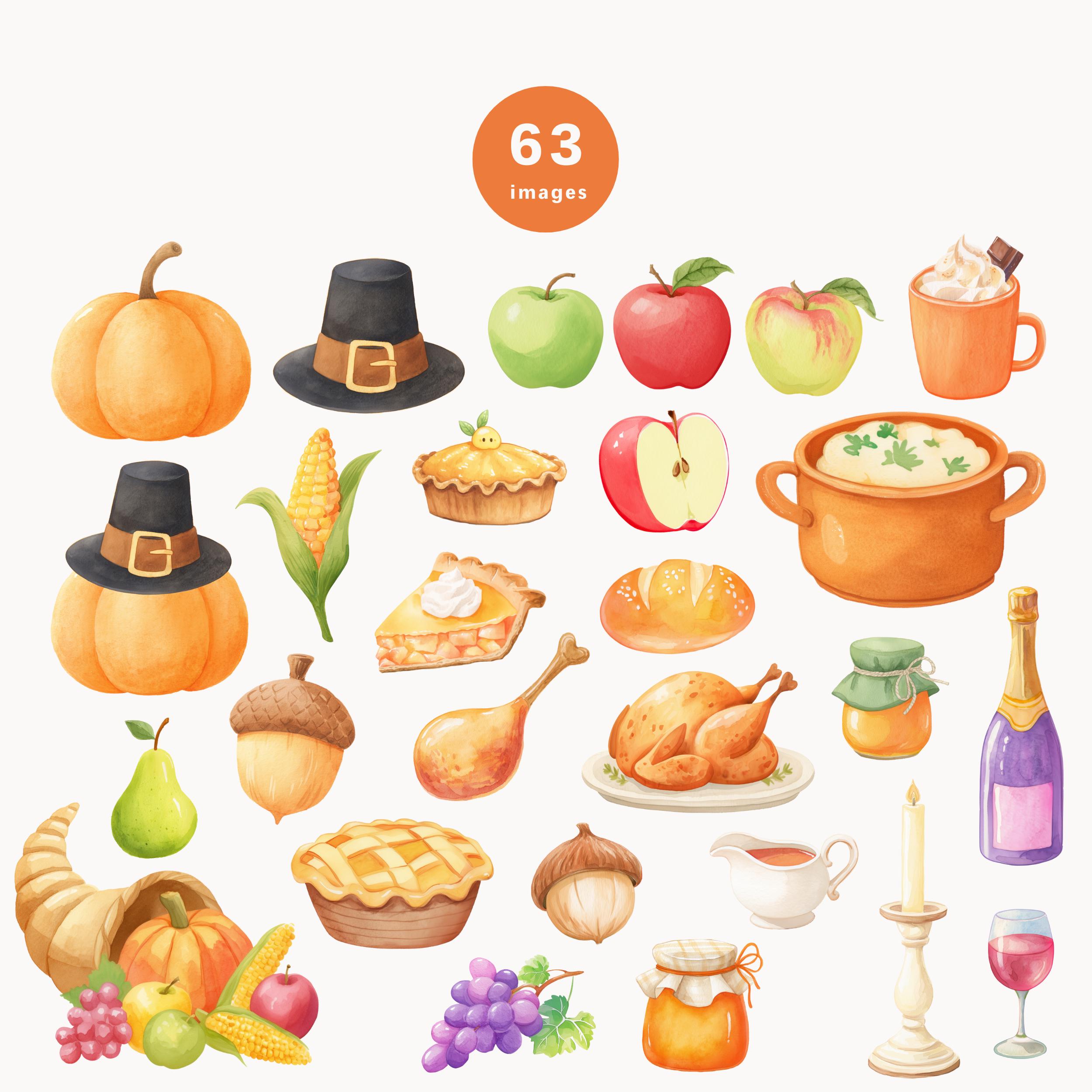 Watercolor Thanksgiving Clipart, Thanksgiving Items, Harvest Feast ...