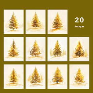 Watercolor Gold Pine Trees Clipart, Pine Trees PNG, Gold Christmas Tree ...