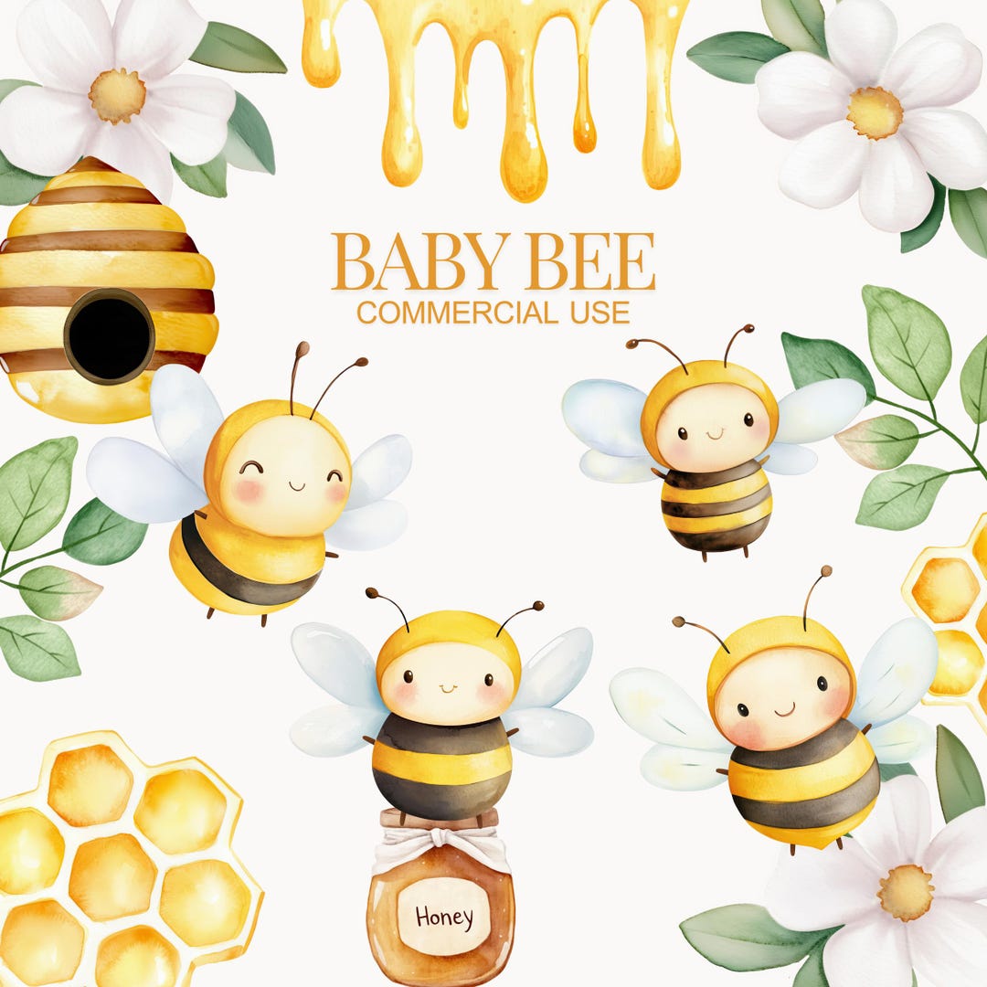 Cute Bee Watercolor Clipart, Baby Bee Clip Art, Nursery Decor, Baby ...