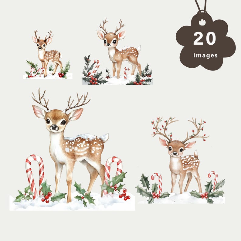 Watercolor Cute Reindeer Clipart, Christmas Woodland Animal Watercolor ...