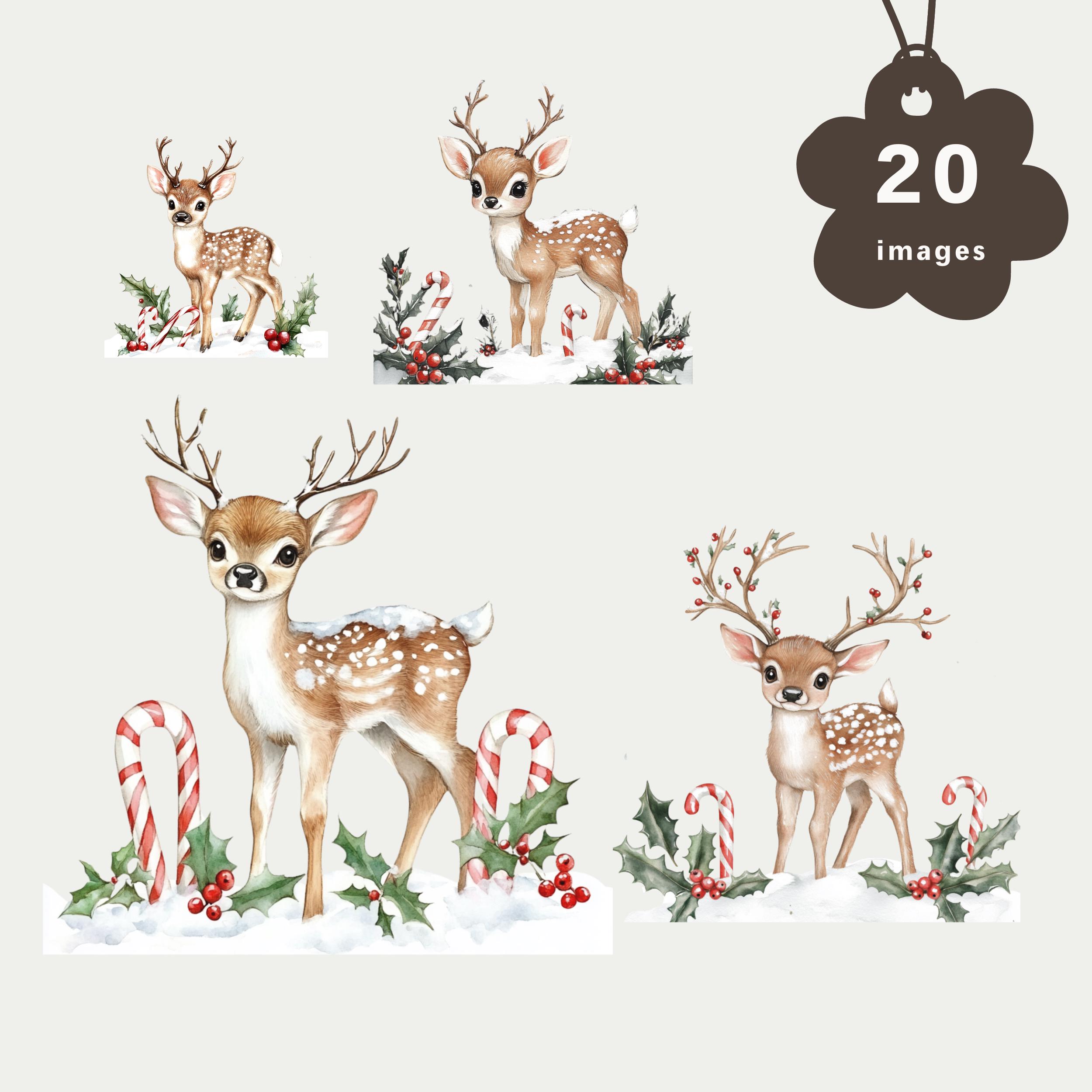 Watercolor Cute Reindeer Clipart, Christmas Woodland Animal Watercolor ...